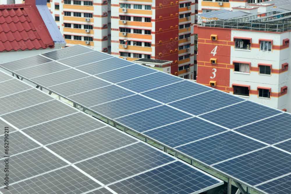 Solar panel installed on top of HDB block in Singapore Stock Photo ...