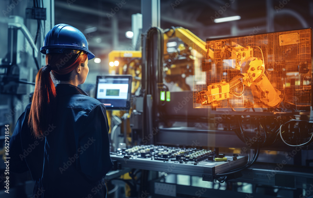 Female industrial engineer using VR technology for industrial design ...