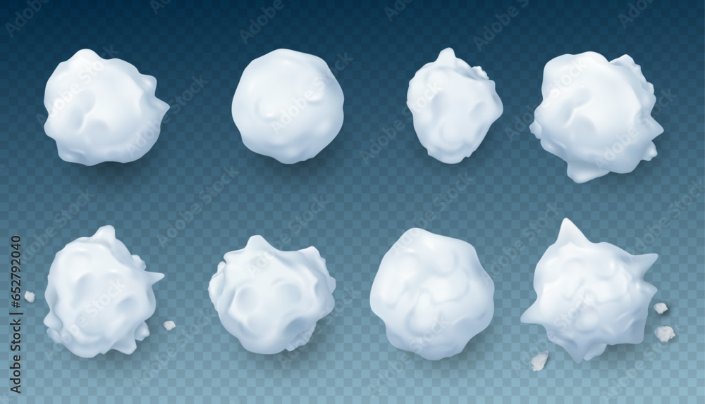 Realistic snow 3d splats of ice frost ball, round and sphere natural ...
