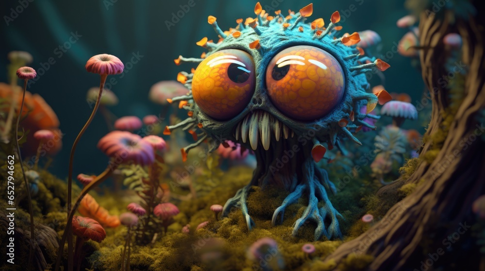 Tiny unseen world of dorky viral fungi monsters with big bulging eyes ...