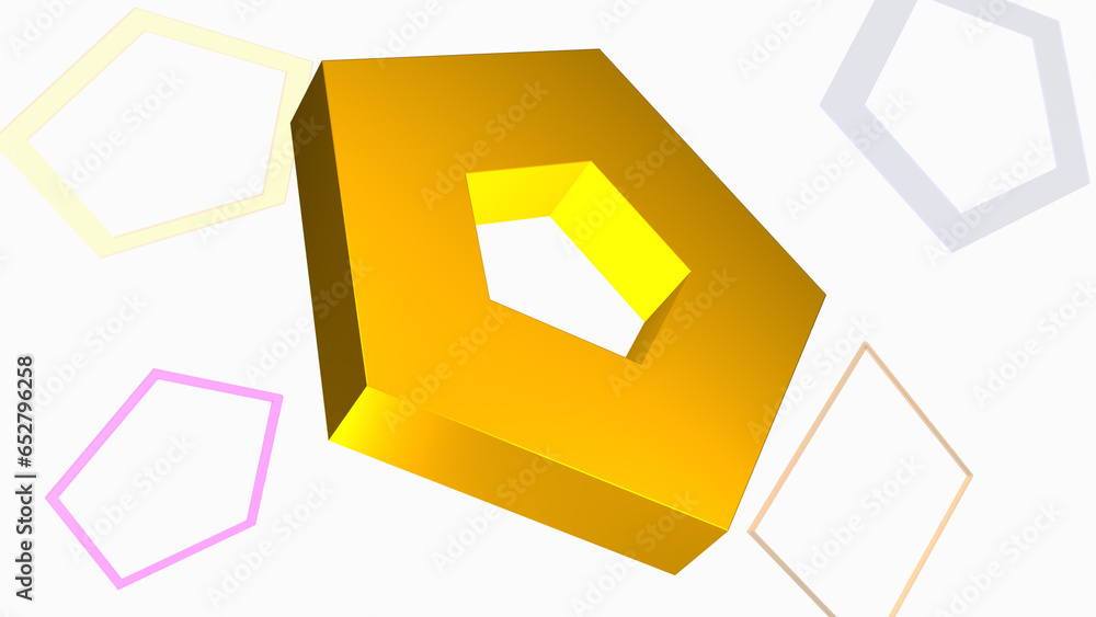 3D geometric golden pentangle shape on a white background. Mathematical ...