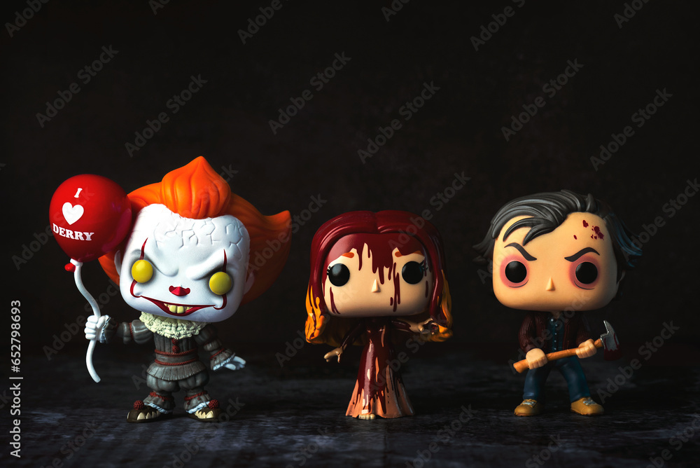 Funko POP vinyl figures of Pennywise, Carrie and Jack Torrance ...