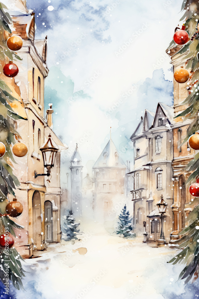 Watercolor Christmas Street Digital Papers, Christmas Backgrounds ...