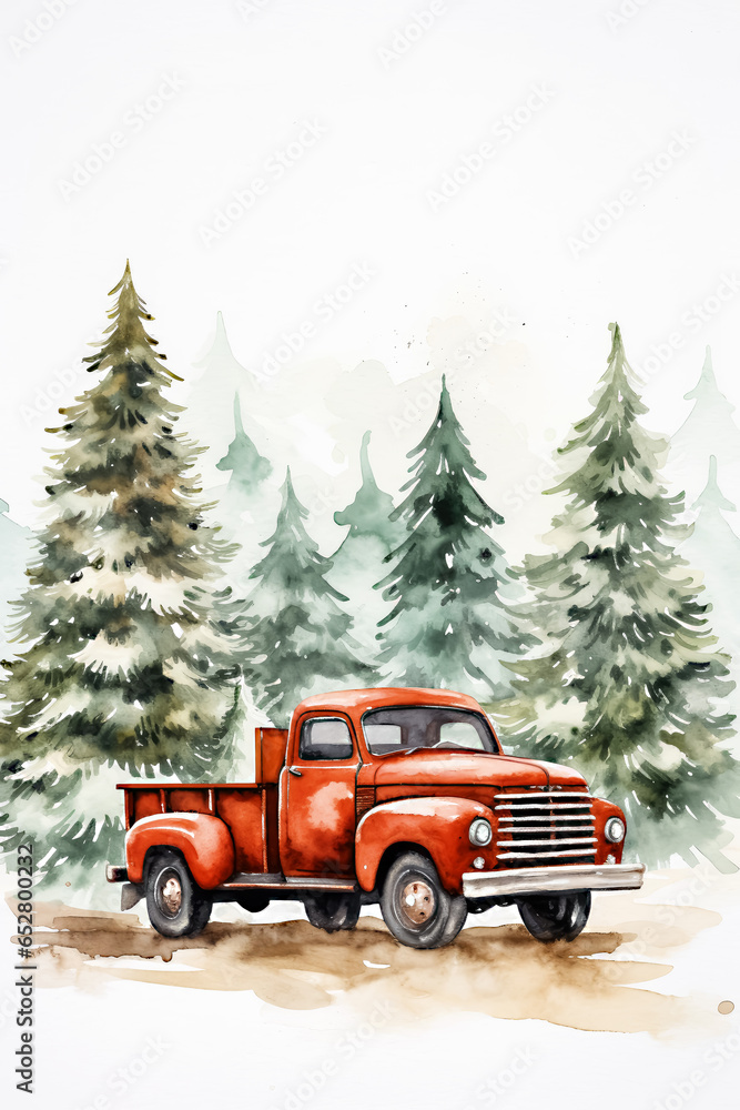 Watercolor Christmas Truck Digital Papers, Christmas Backgrounds, Xmas ...