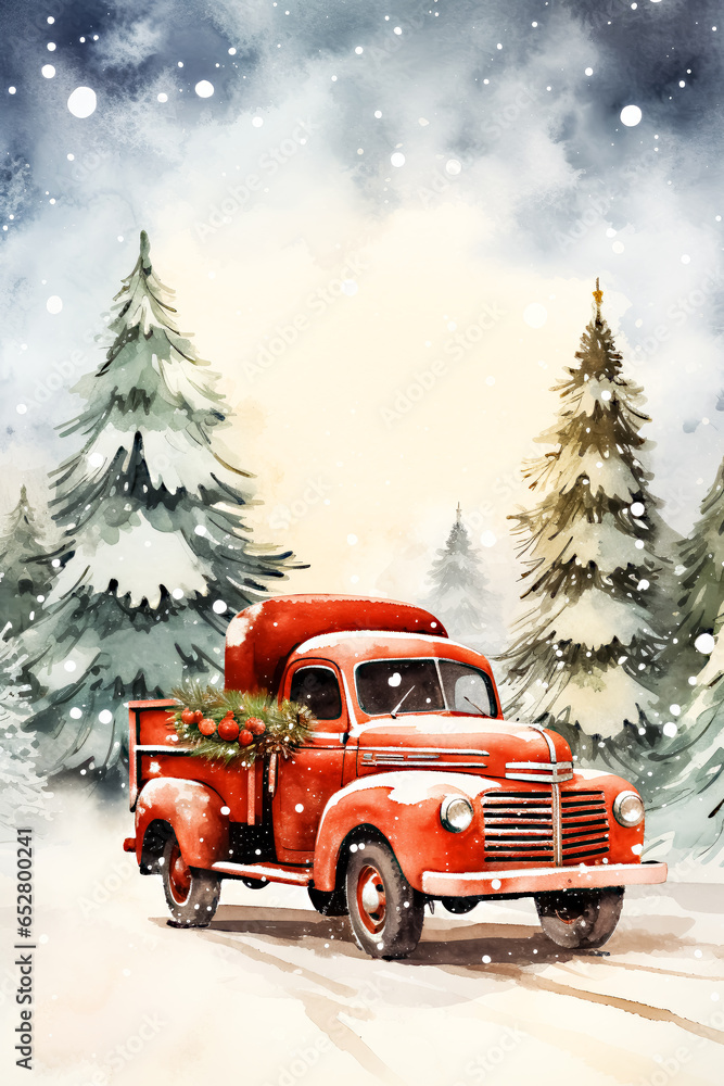Watercolor Christmas Truck Digital Papers, Christmas Backgrounds, Xmas ...
