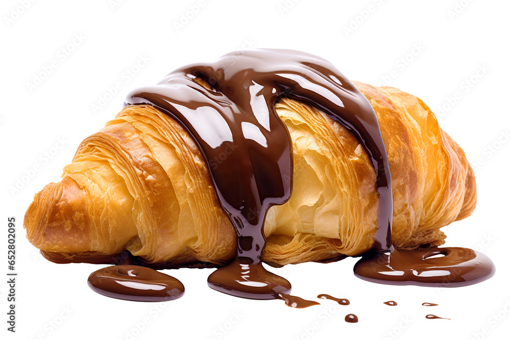 Freshly baked delicious crusty croissant with melted dripping chocolate ...