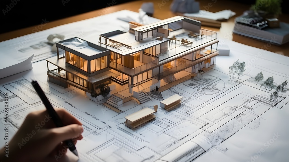 architect design working drawing sketch plans blueprints and making ...