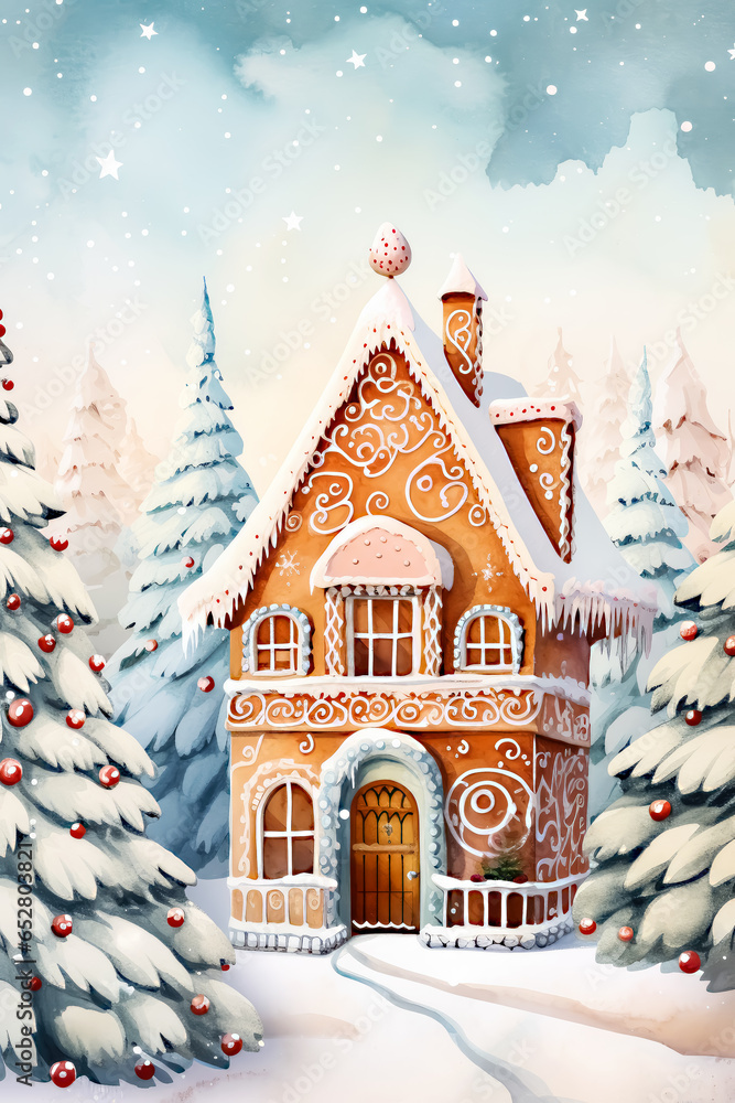 Watercolor Gingerbread House Digital Papers, Winter Backgrounds ...