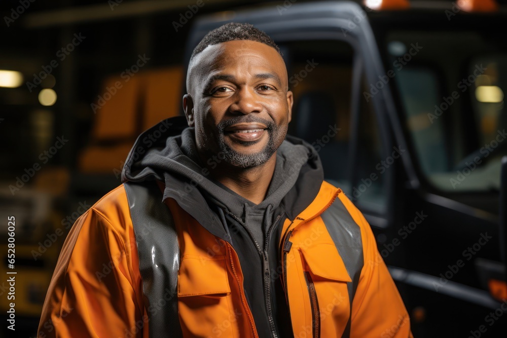 Black Man Industrial Truck Operator Occupation Job Workplace Background ...