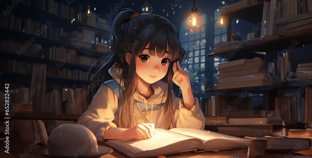 child reading a book, anime girl student is studying book hd wallpaper ...