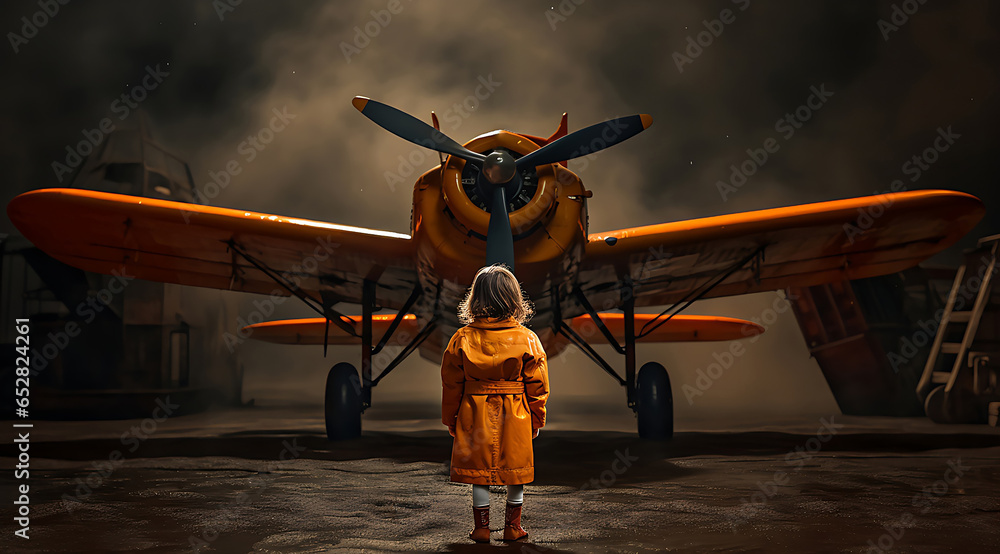 Happy and joyful looking kid dressed as an airplane pilot in the ...