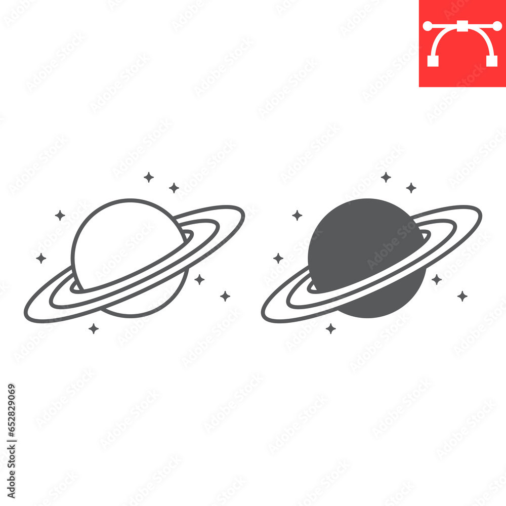 Saturn line and glyph icon, cosmos and planet, saturn vector icon ...