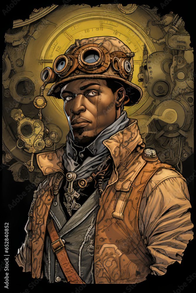 Steampunk Man in Graphic Novel Style. Generative AI. A digital ...