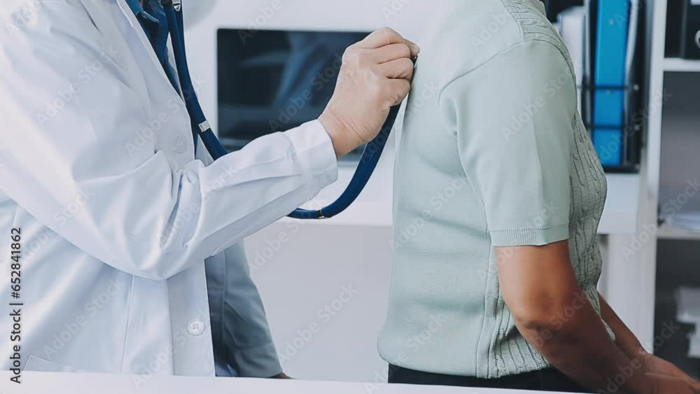 close up doctor, Asian doctor talk with old female patient about ...