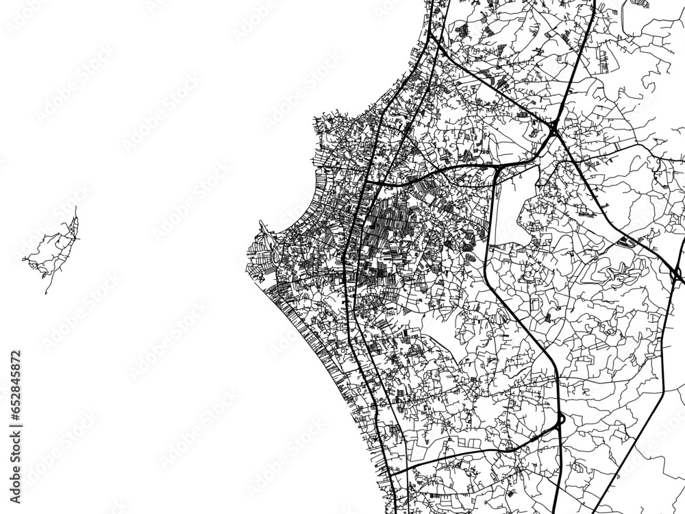 Vector road map of the city of Pattaya in Thailand with black roads on ...