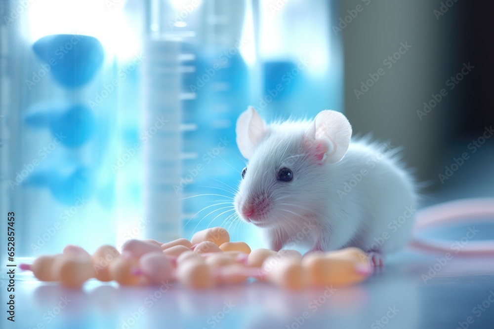 lab mouse near a medicine bottle indicating medical trials Stock Photo ...