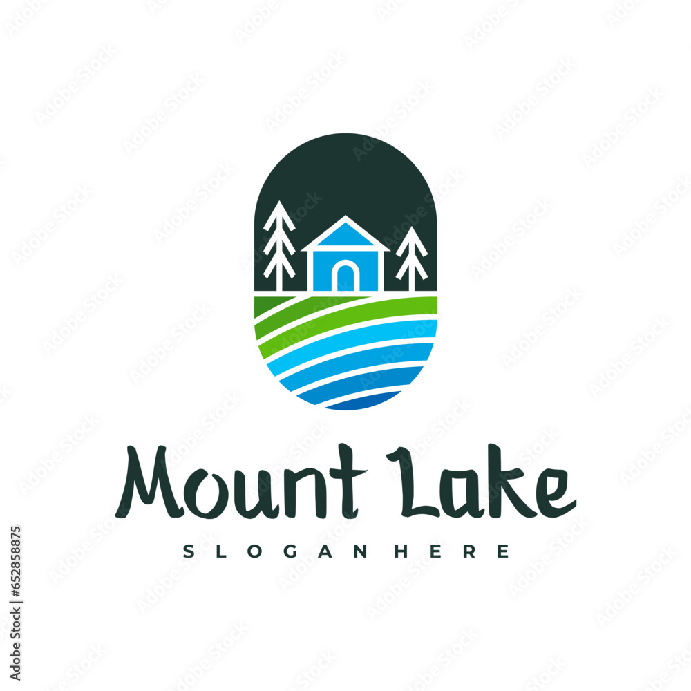 Lake logo design template. Mount Lake vector illustration. Badge design ...