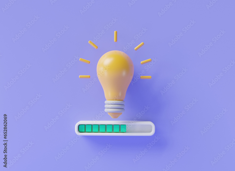 Idea Loading concept. Idea being processed with light bulb, innovation and creativity, Big idea ...