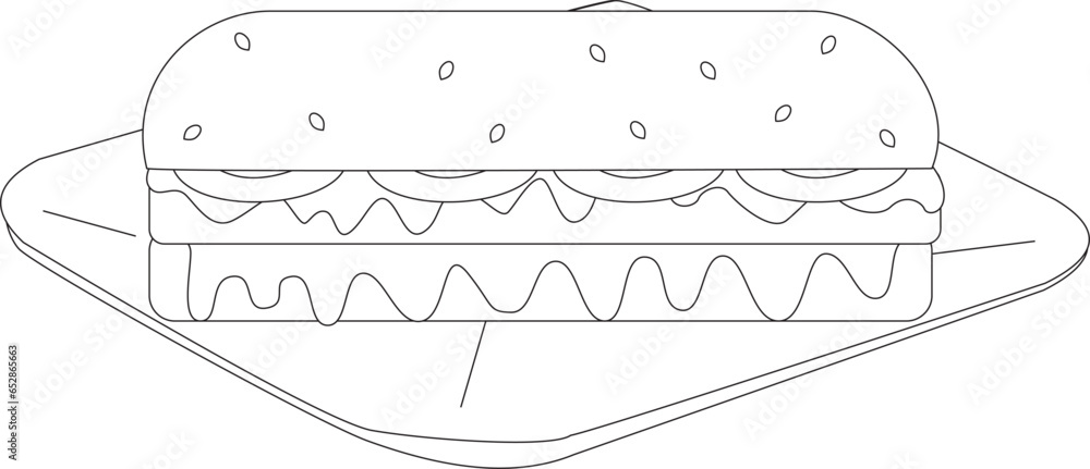 Line drawn Omelette sandwich coloring pages. Vector illustration ...