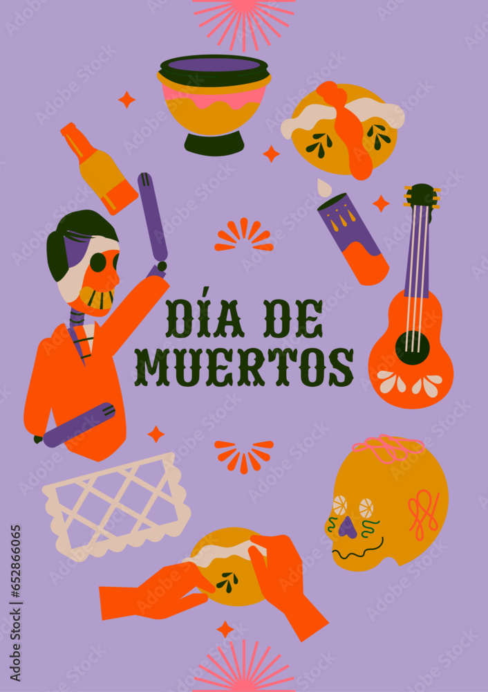 Día De los Santos muertos difuntos, fiesta mexicana, festival. Cartel ...