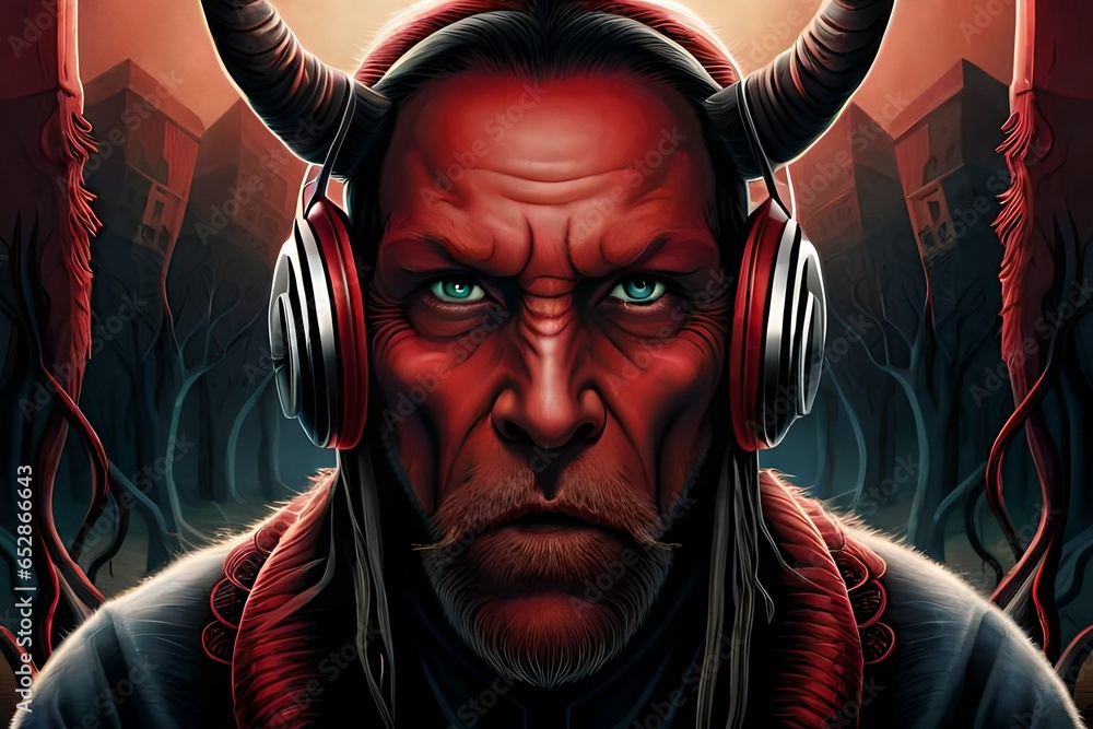 portrait of a demon, red goat, scary halloween vampire, lucifer, satanic demon, heavy metal ...