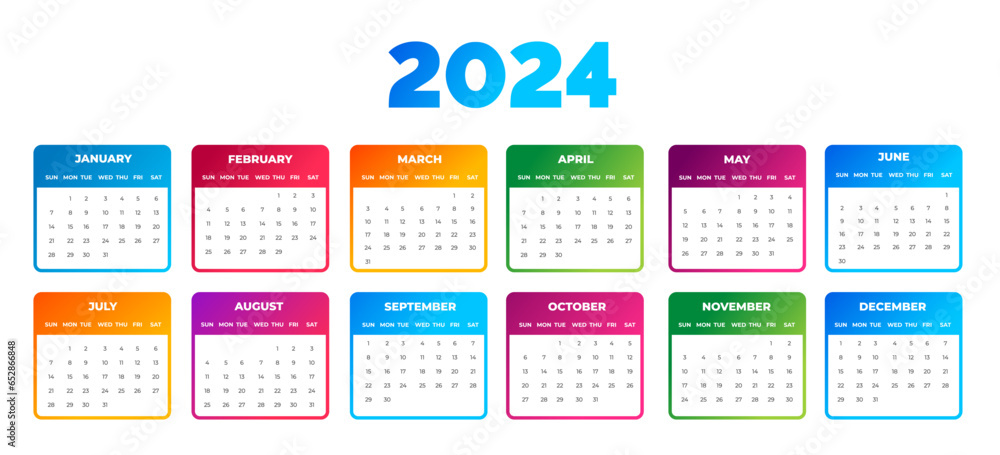 2024 colorful Calendar Desktop Planner Template set. Corporate business ...