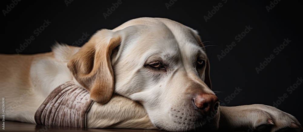 Labrador retriever with infected red and dry skin at vet visit Stock ...
