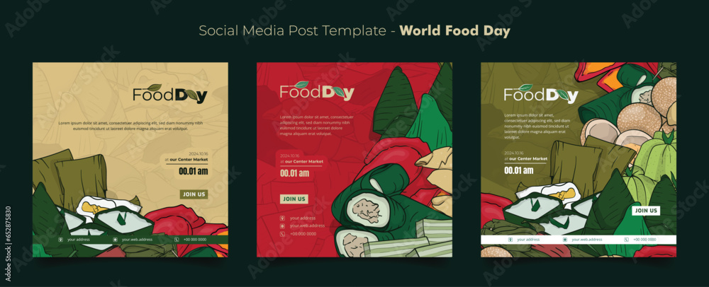 Set of social media post template with traditional food background in ...