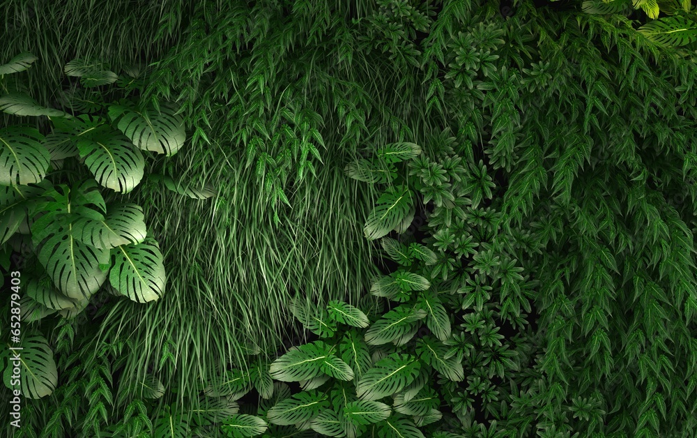 Variety of artificial plants in vertical garden, Natural background ...