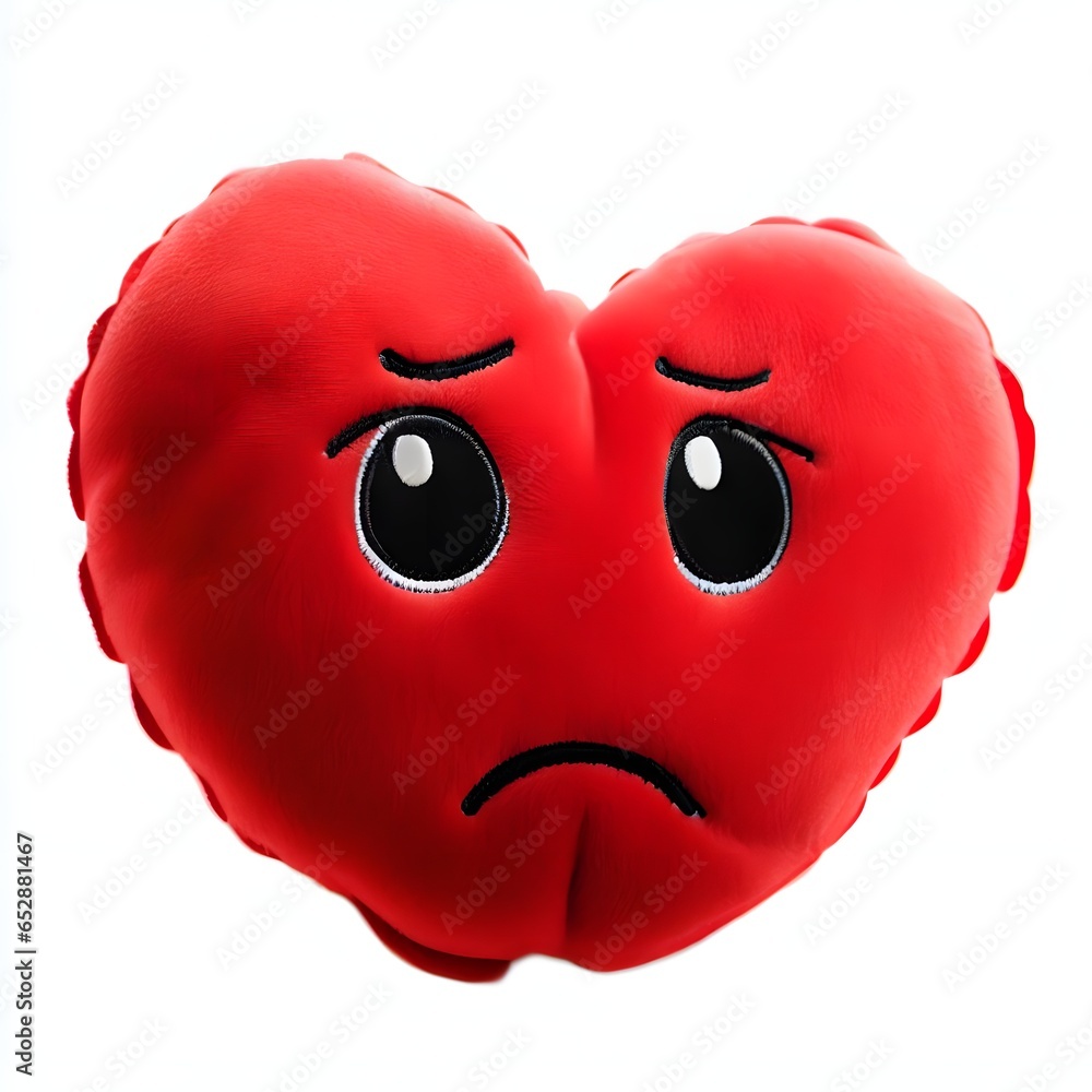 Sad plush heart, sad face, white background Stock Illustration | Adobe ...