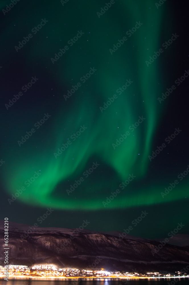 Green aurora borealis, northern light. Tromso, Norway. Winter in Norway ...