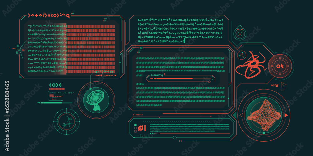 Sci-fi interface of data decoding program. Stock Vector | Adobe Stock