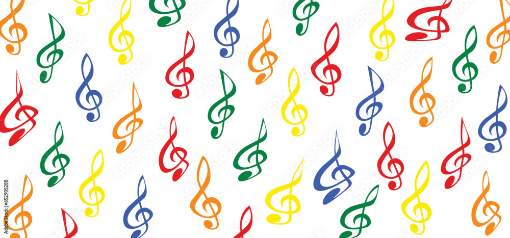 Cartoon, draw, musical notes, black treble clef symbol or icon for ...
