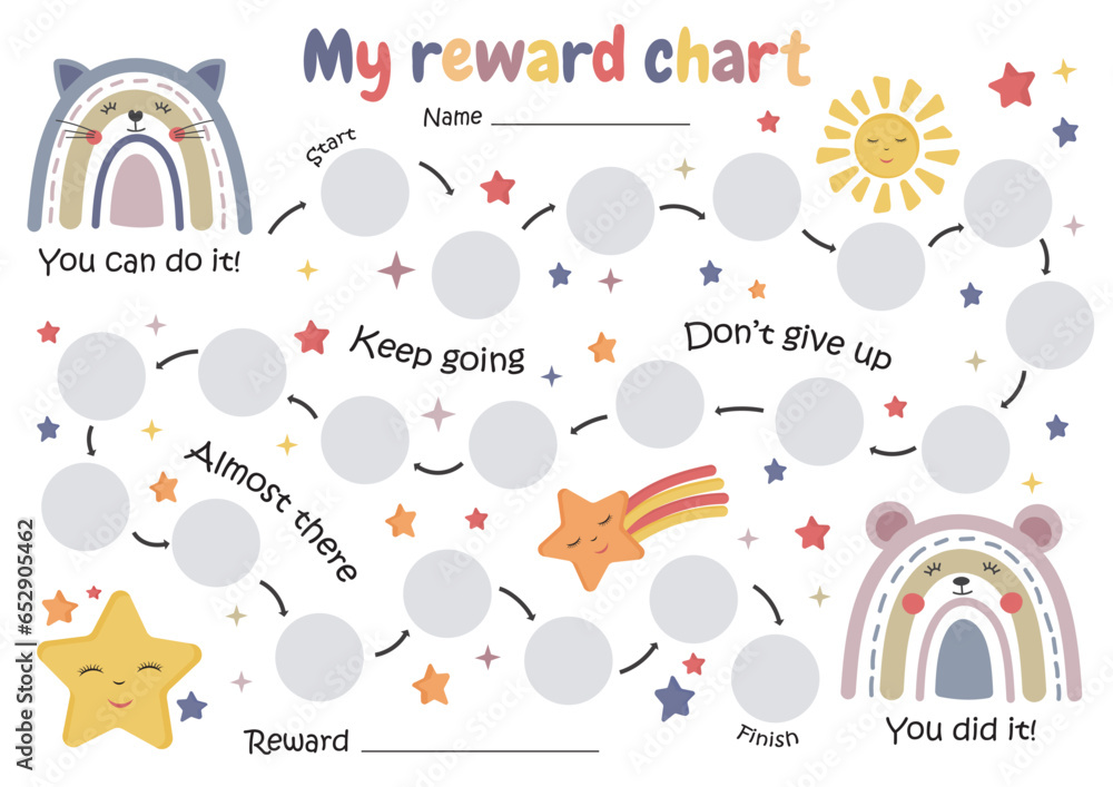 Printable rainbow reward chart. Chore chart for toddler. Sticker reward ...