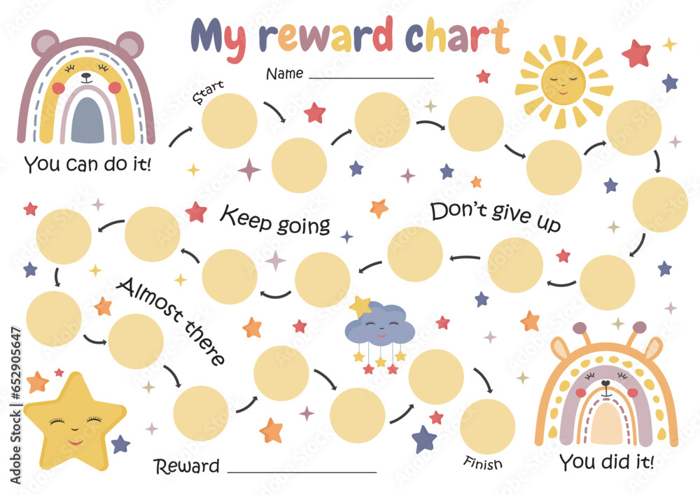 Printable rainbows reward chart, toddler potty chart, kids behavior ...