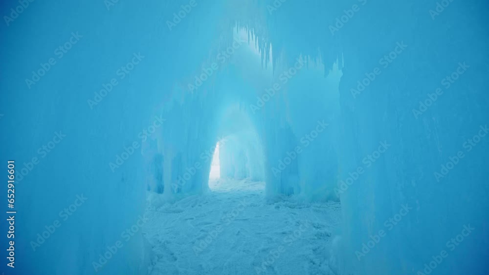 Inside ice castle frozen in time as camera pushes through Stock Video ...