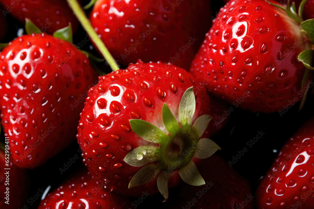 This close-up shot reveals the stunning details of a juicy, red ...