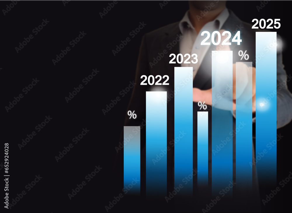A Professional business man clicking 2024. chart showing annual growth ...