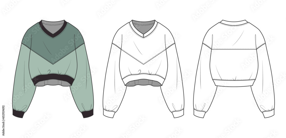 sweatshirt flat drawing technical sketch template. front and back ...