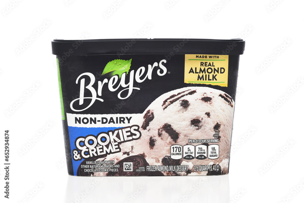 IRVINE, CALIFORNIA - 26 SEPT 2023: A Carton of Breyers Cookies and ... IRVINE, CALIFORNIA - 26 SEPT 2023: A Carton of Breyers Cookies and ...