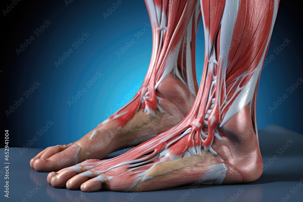A close-up view of a person's feet highlighting the strong and toned muscles. This image can be ...