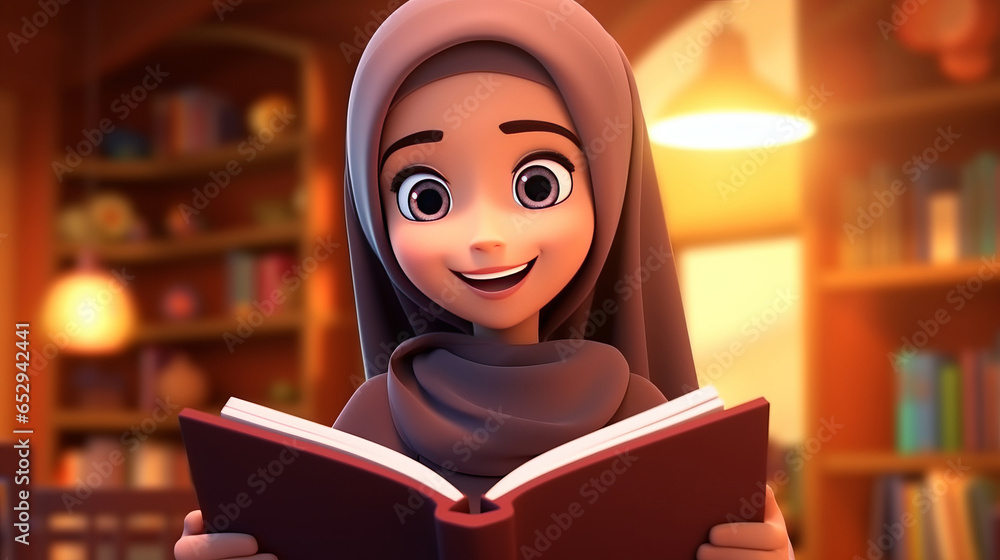 Belief in the Revealed Scriptures. A girl cartoon character reads the ...