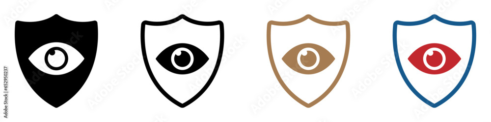 Shield with eye vector icons. Eye protection vector signs set. Vision ...