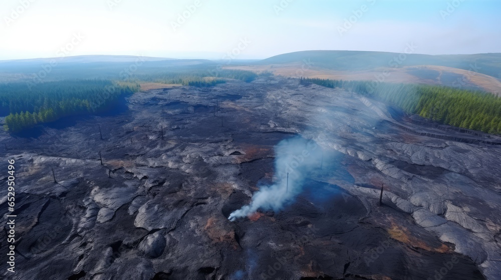 The image of the broken fault line stretching for kilometers of a very ...