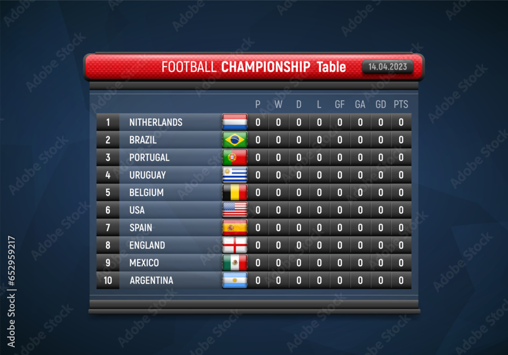 Sport scoreboard. Table with teams and points. Vector template for your ...