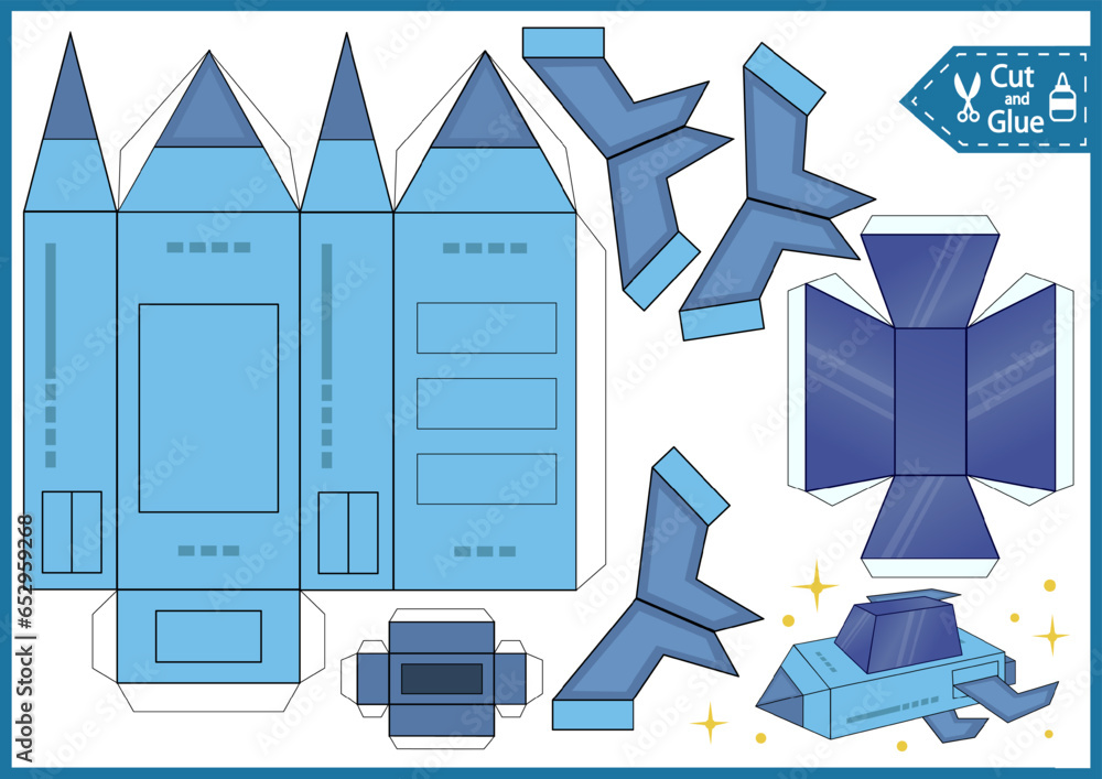 Craft game cut and glue 3d rocket. Kids paper craft template spaceship ...