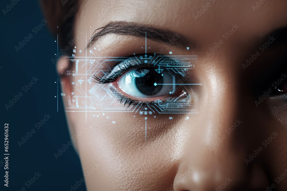 Biometric Facial Recognition with Futuristic HUD Interface Overlay ...