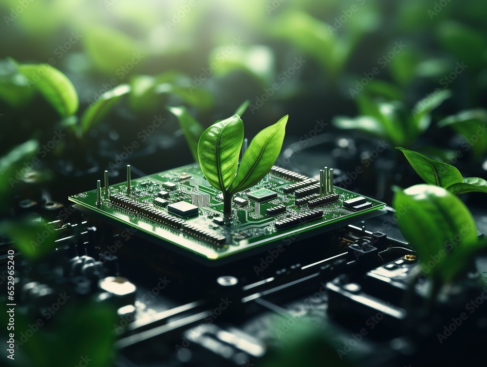 Green Computing: Circuitry with plants growing, Eco-Friendly Computing ...