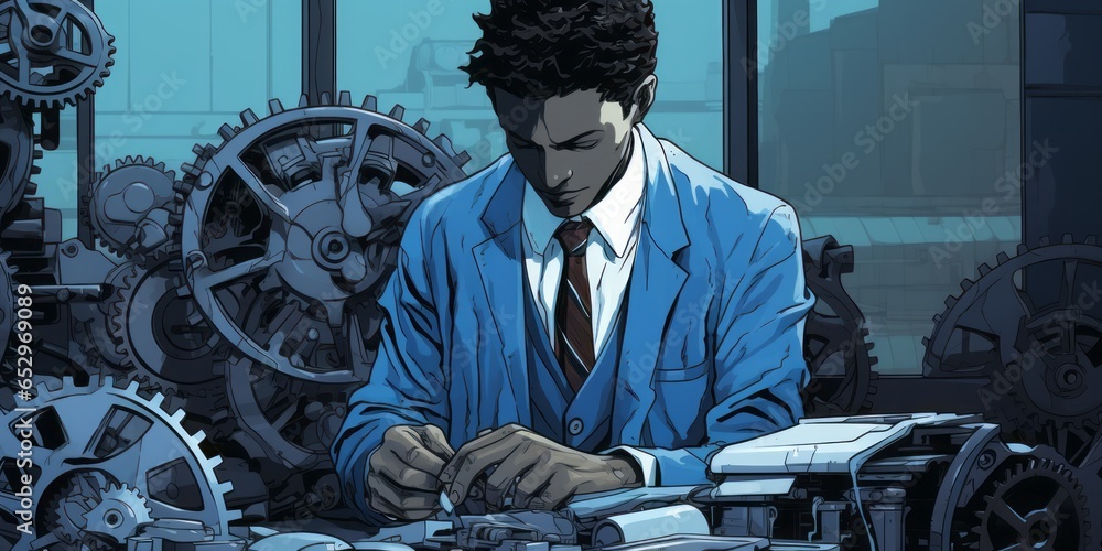 Innovative Technician in Blue Suit: An Animated Illustration Depicting ...