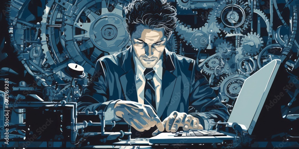 Innovative Technician in Blue Suit: An Animated Illustration Depicting ...